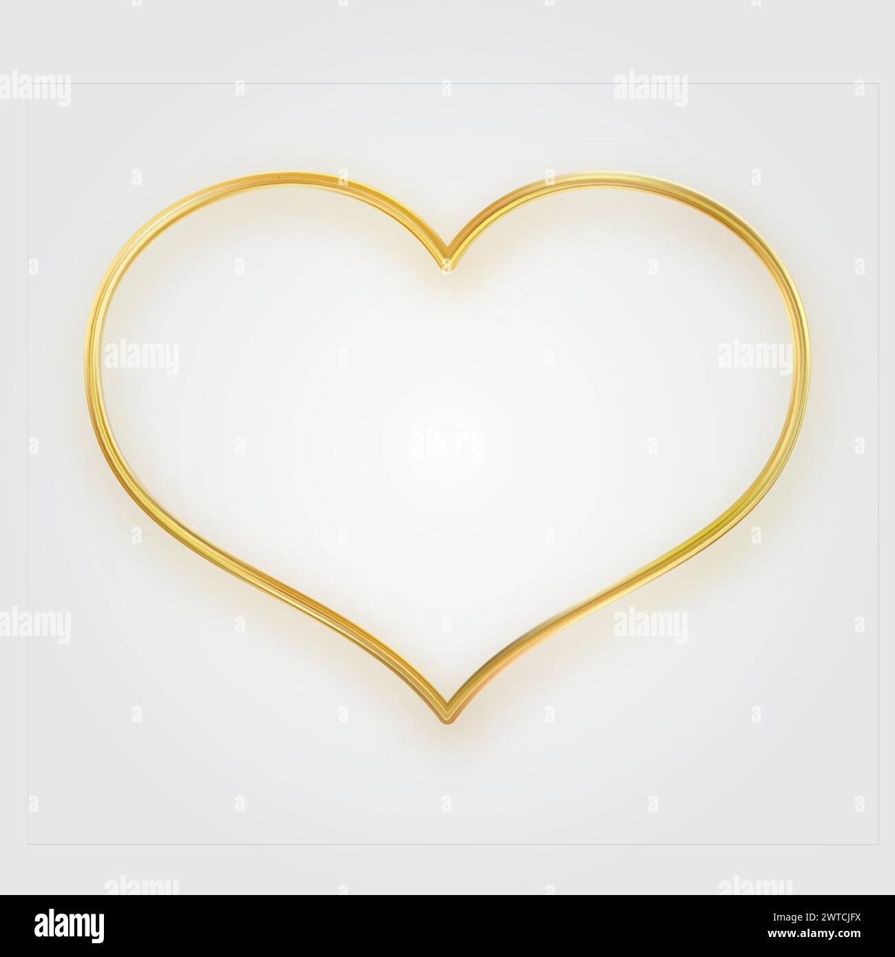 Thin gold heart frame. Golden realistic heart border. Luxury symbol of ...