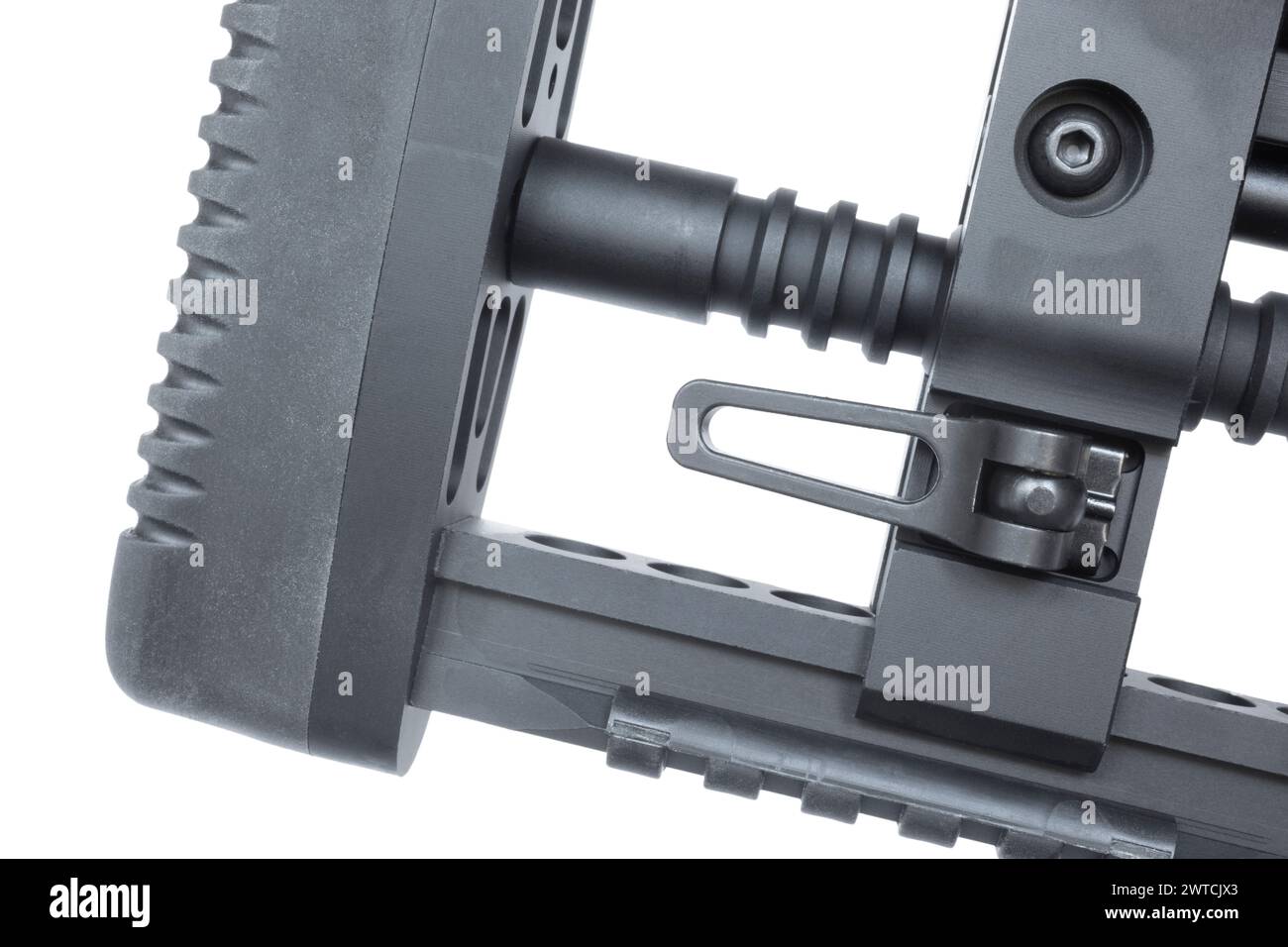 Lever at the buttpad of a modern rifle that is used to adjust a shooter ...