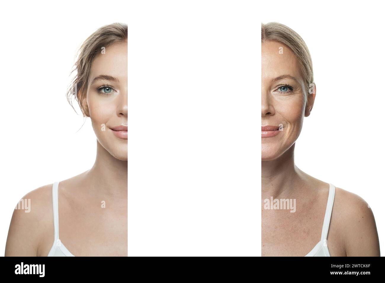 Beautiful faces. Mother and daughter isolated on white background ...