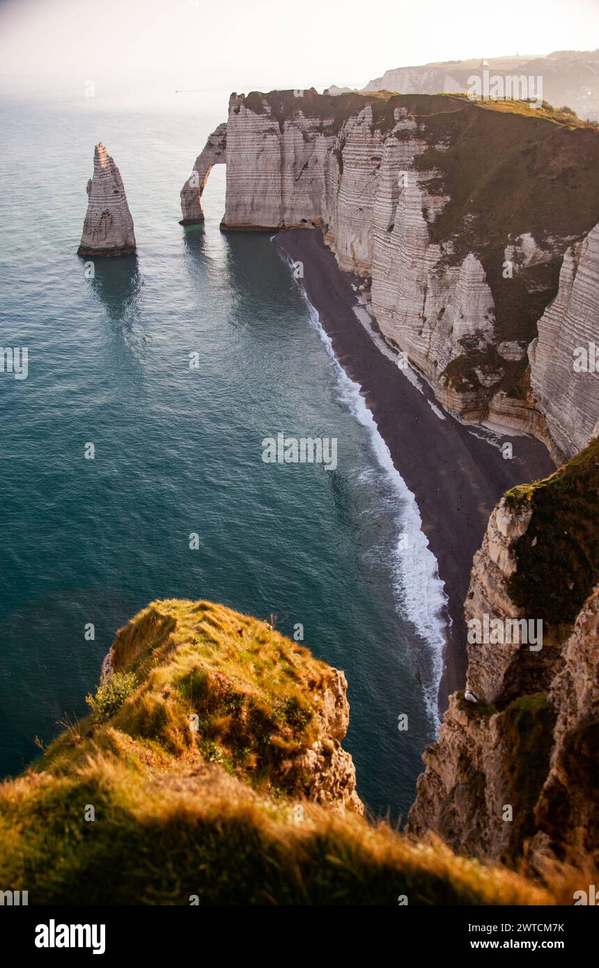 coastal landscape along the Falaise d'Aval the famous white cliffs of ...