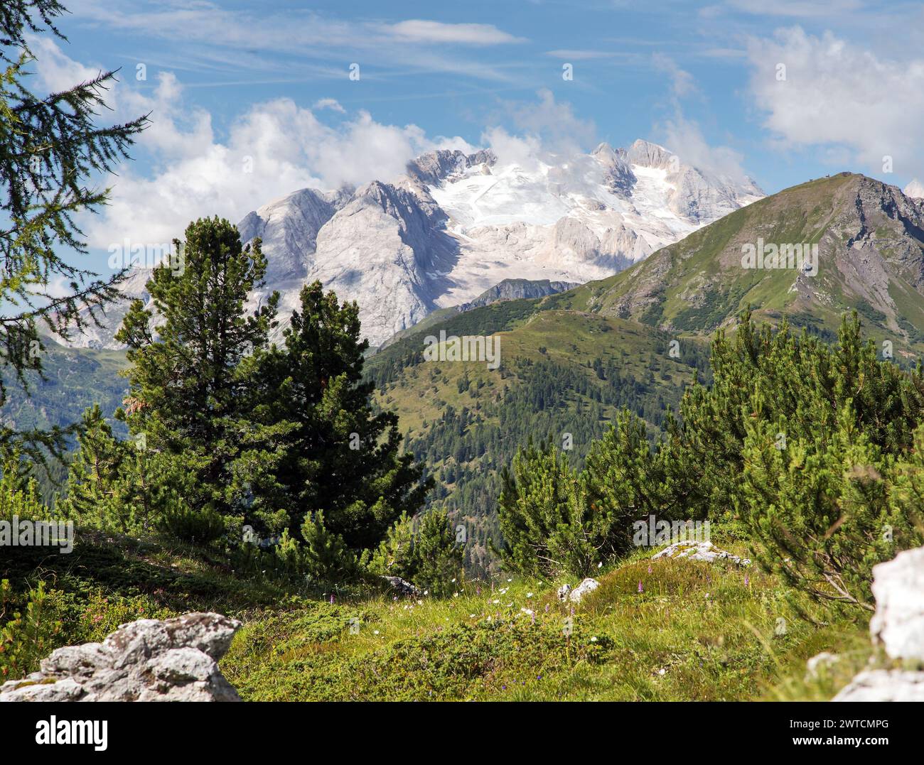 View of mount Marmolada, the highest peak of Dolomites mountains, Italy ...