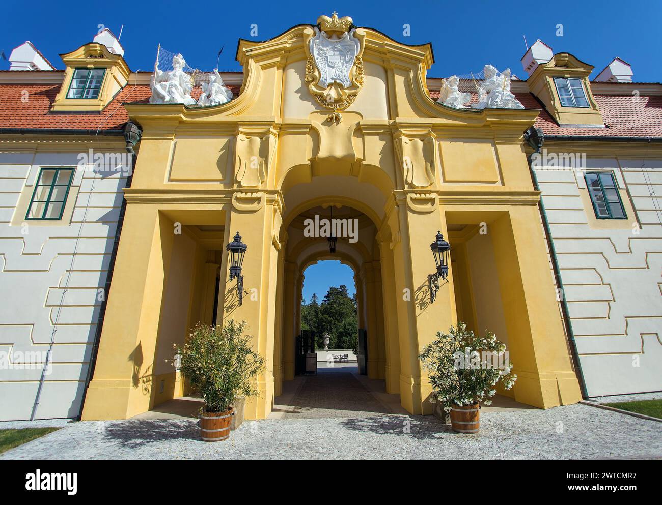 Baroque chateau in Valtice town, front view of the palace, Lednice and ...