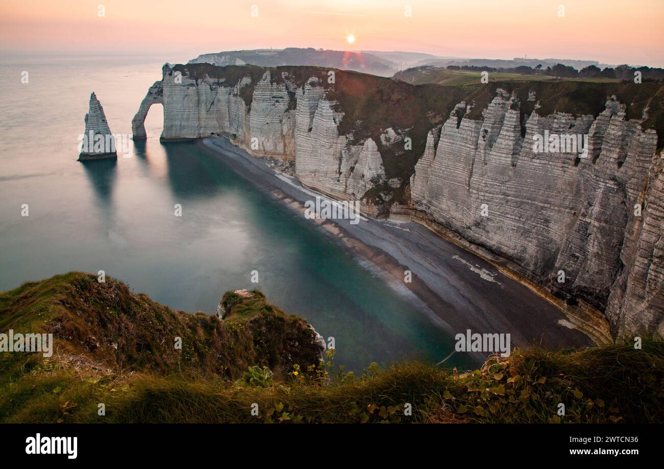 coastal landscape along the Falaise d'Aval the famous white cliffs of ...