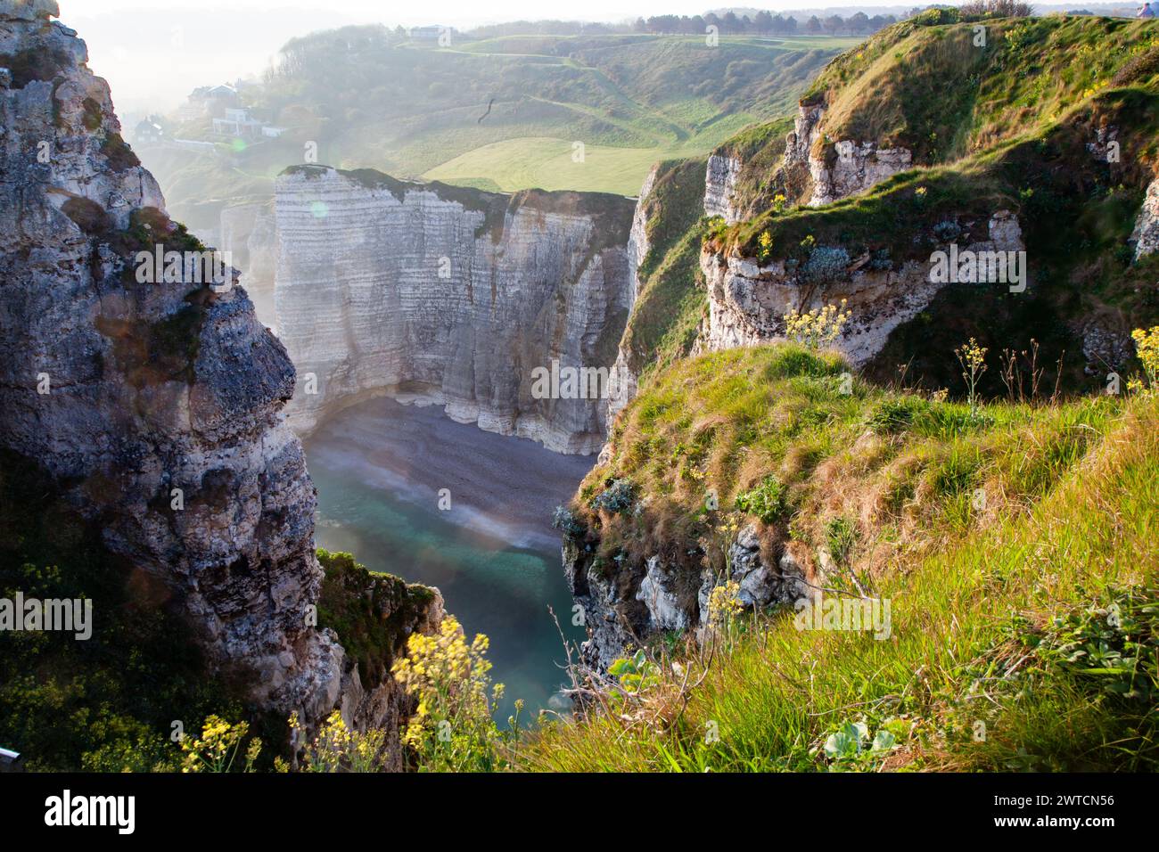 coastal landscape along the Falaise d'Aval the famous white cliffs of ...
