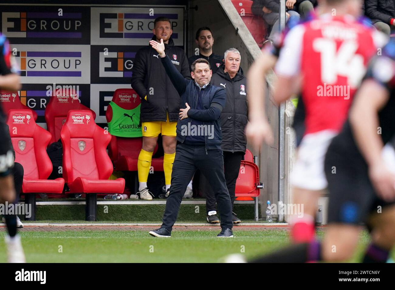 Rotherham, UK. 16th Mar, 2024. Rotherham United Manager Leam Richardson ...