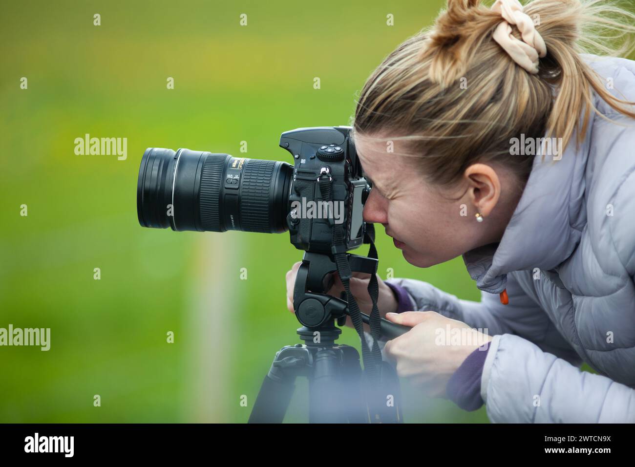 woman photographer looking into camera Stock Photo - Alamy