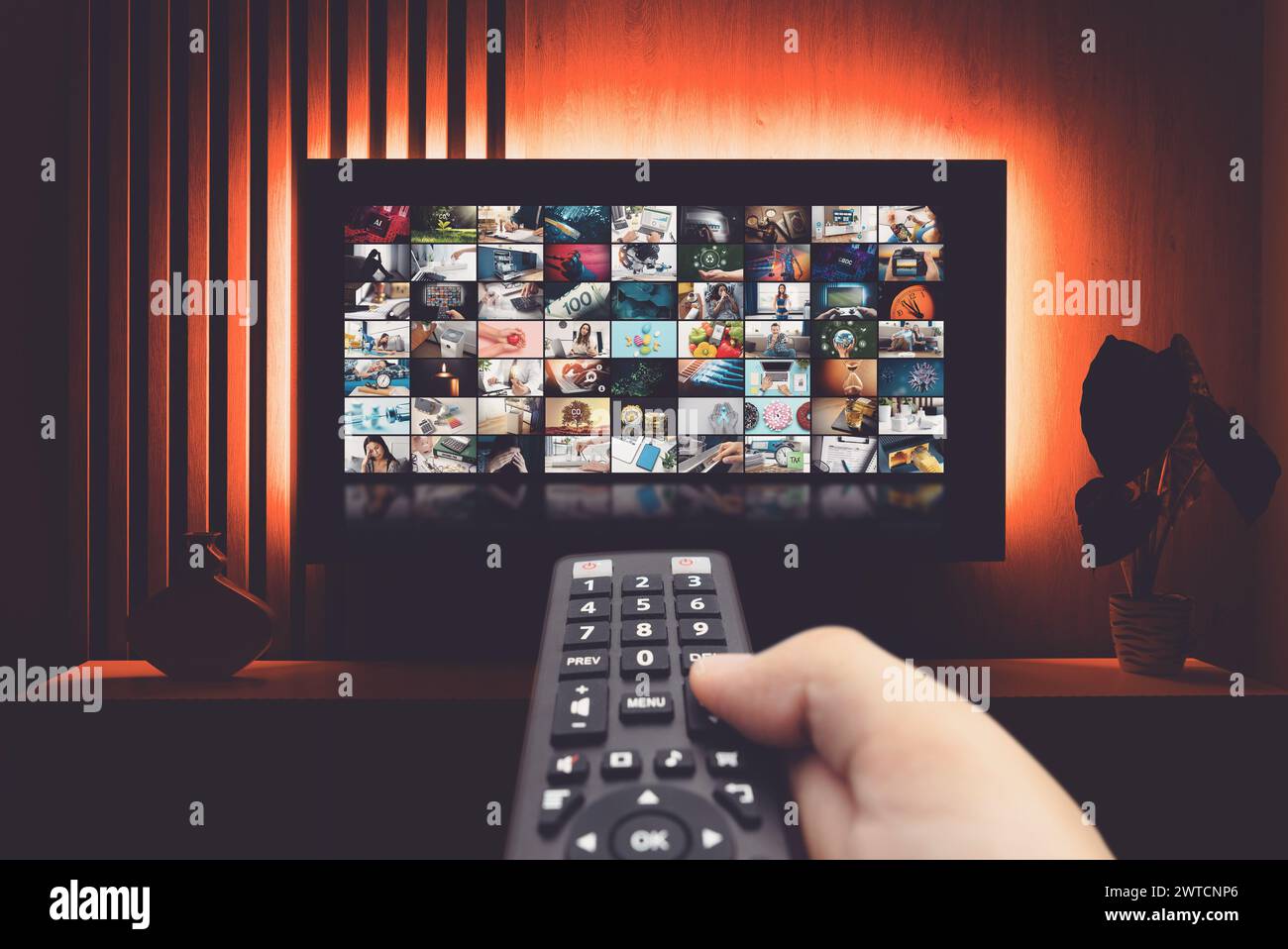 TV multimedia streaming concept with remote control and images ...