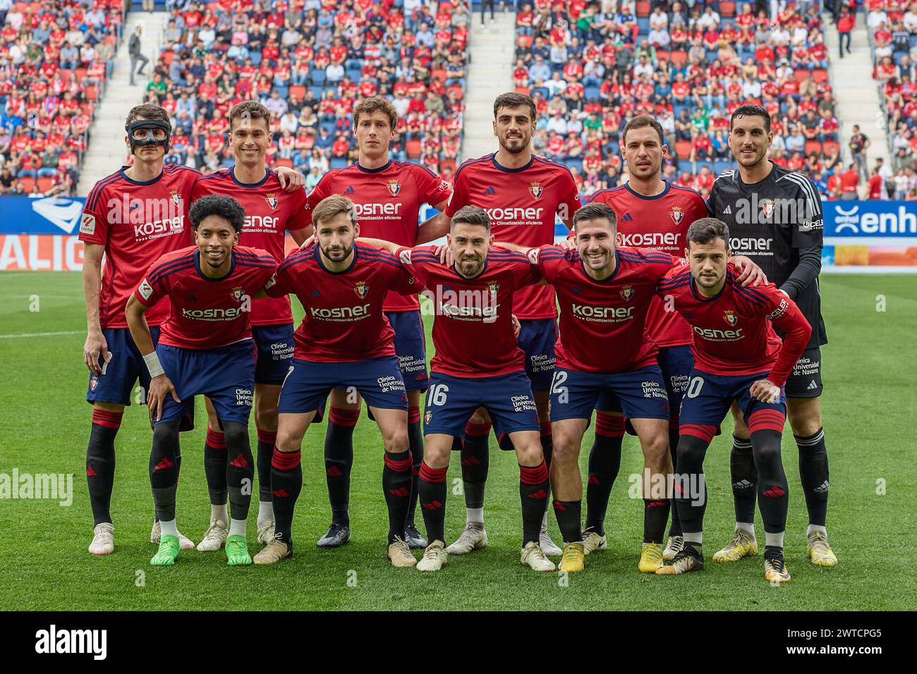 Pamplona, Spain. 16th Mar, 2024. Osasuna team players pose for a group photo before the LaLiga ...