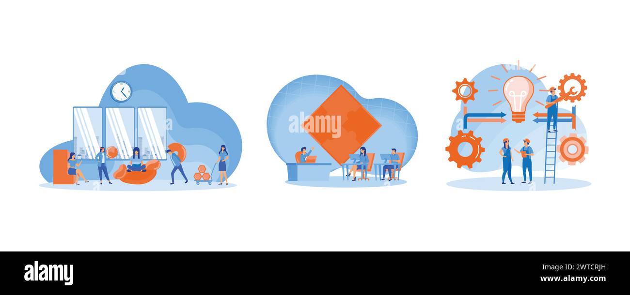 People organize abstract geometric shapes scattered around them ...