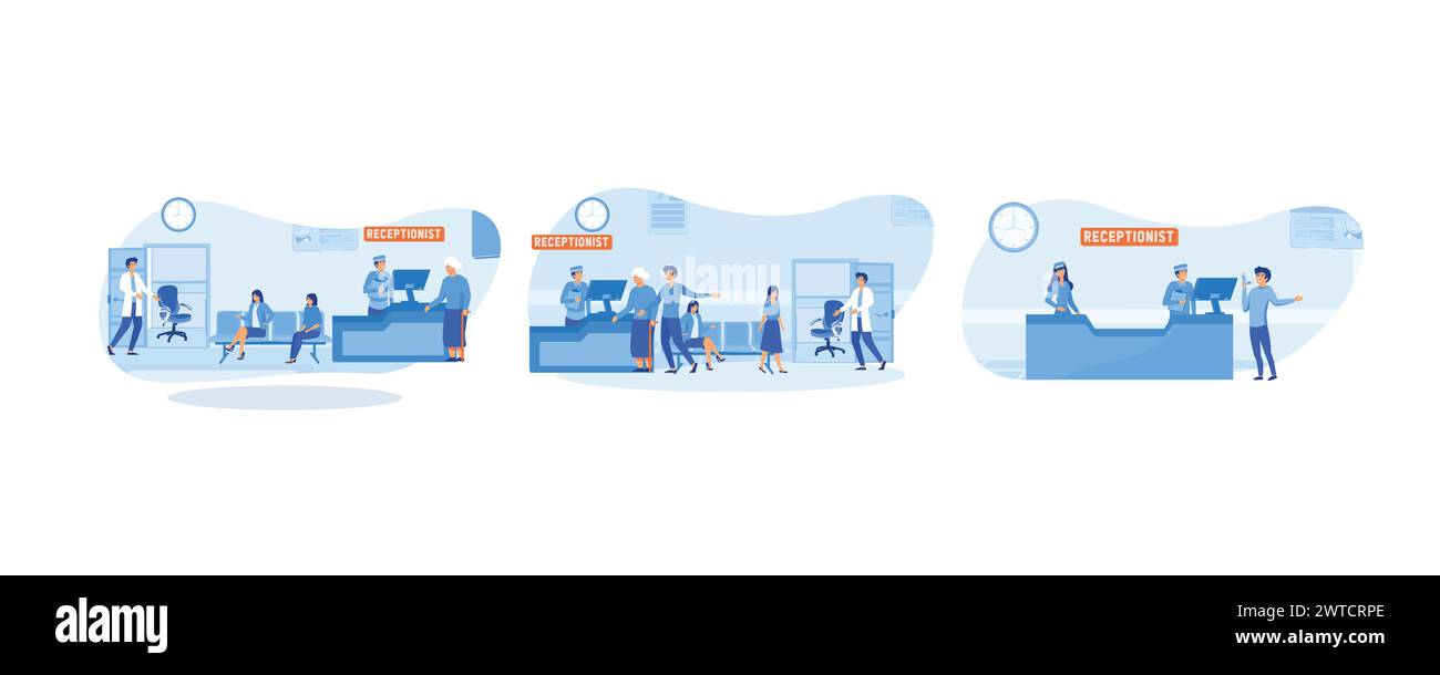Hospital reception good work in clinic assist patients. Patients at a ...