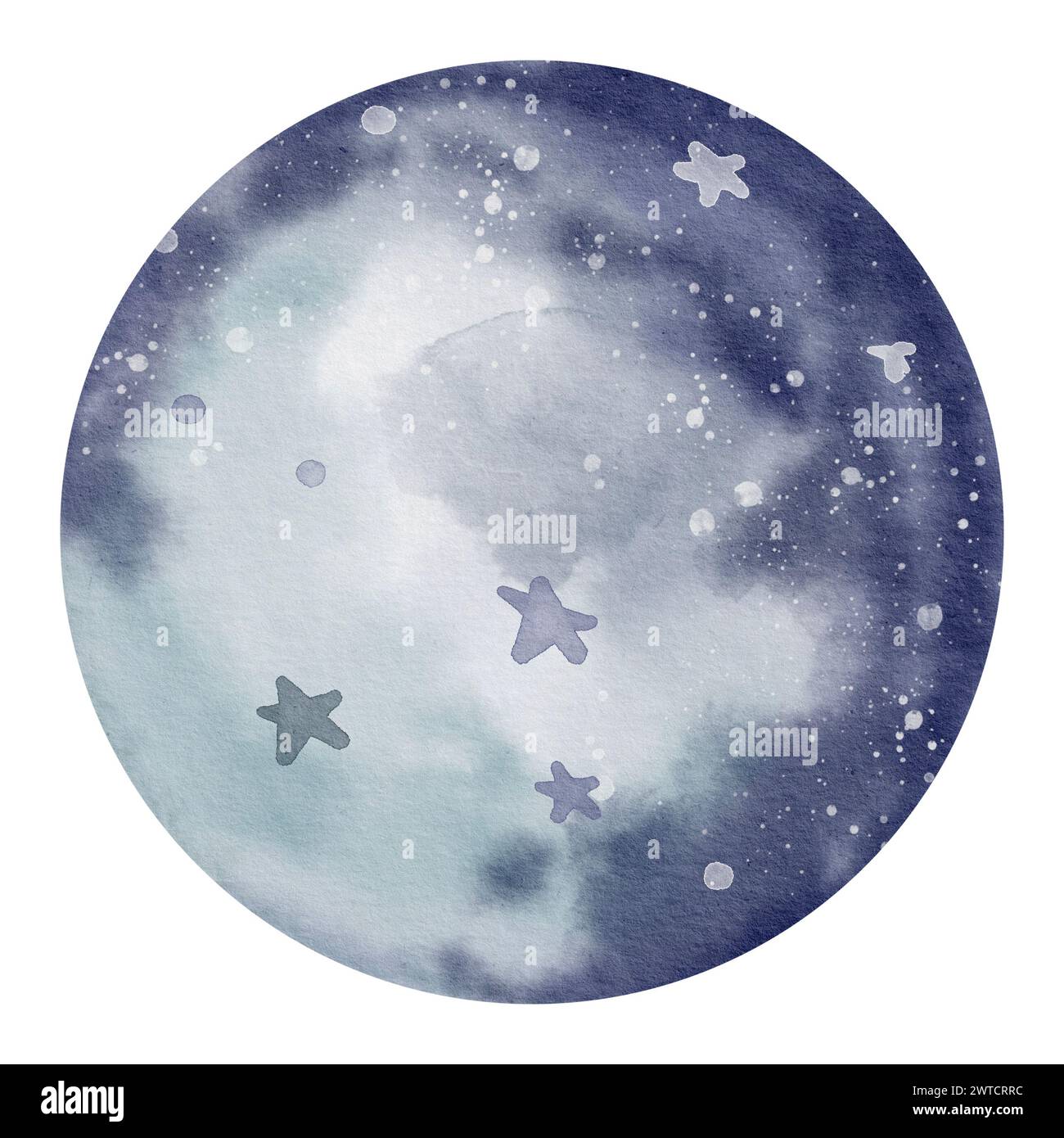 Blue Planet watercolor illustration. Hand drawn sketch of cosmic object ...