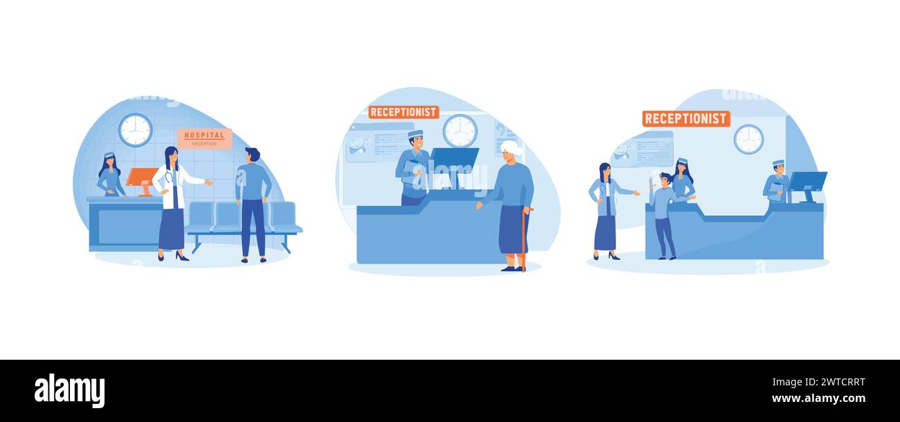 Hospital receptionist. Hospital receptionist giving old woman ...