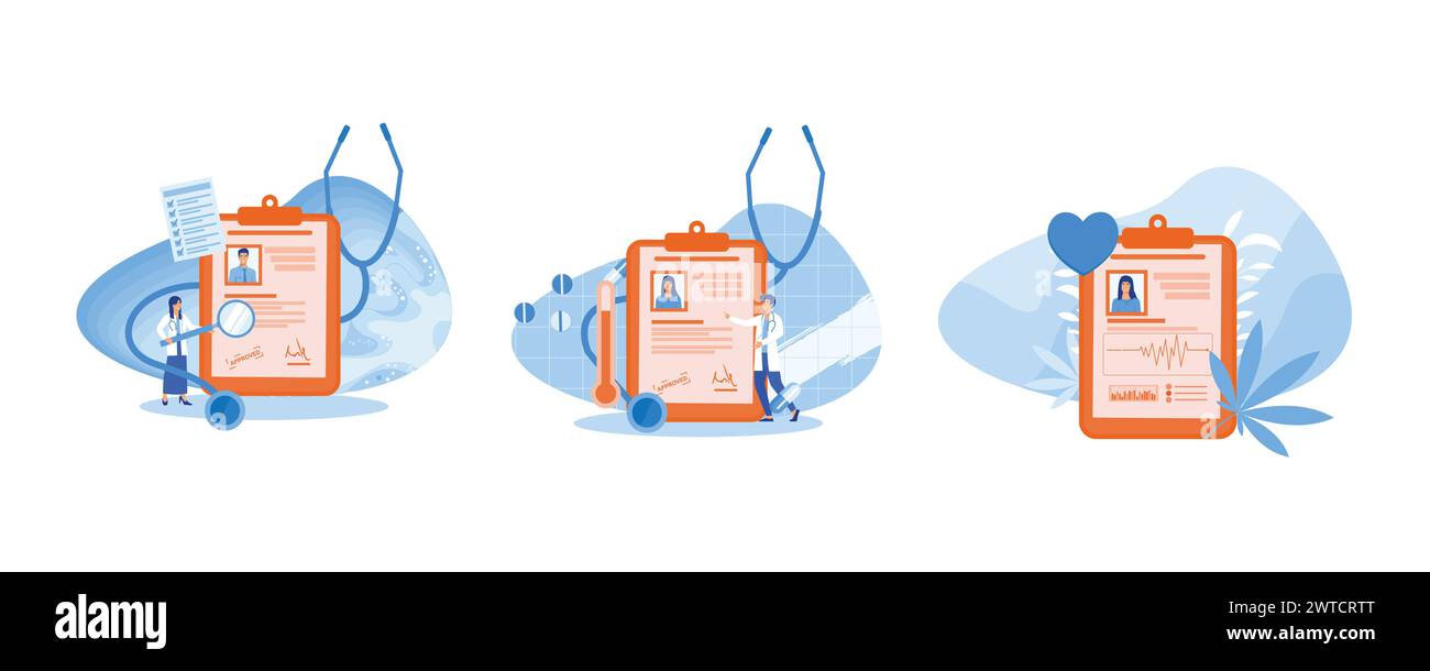 Medical history and health record paper for hospital doctor tiny person ...