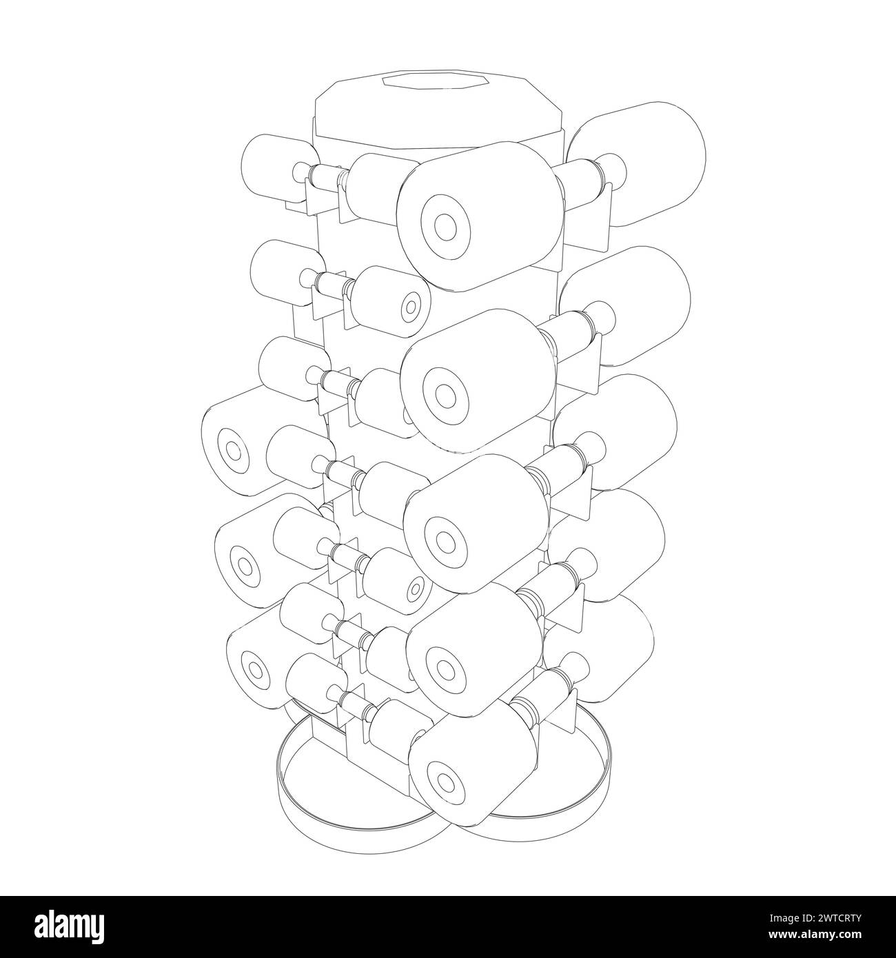 Outline of a set of dumbbells of different sizes placed on a rack. Set ...
