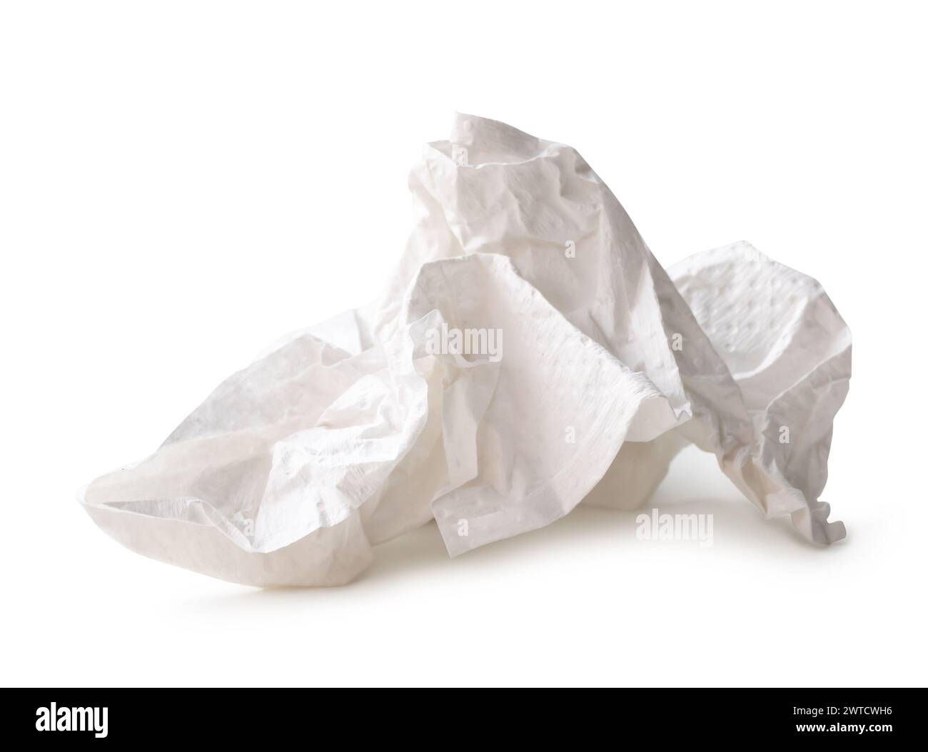 Front view of crumpled tissue paper or toilet paper ball after use in ...