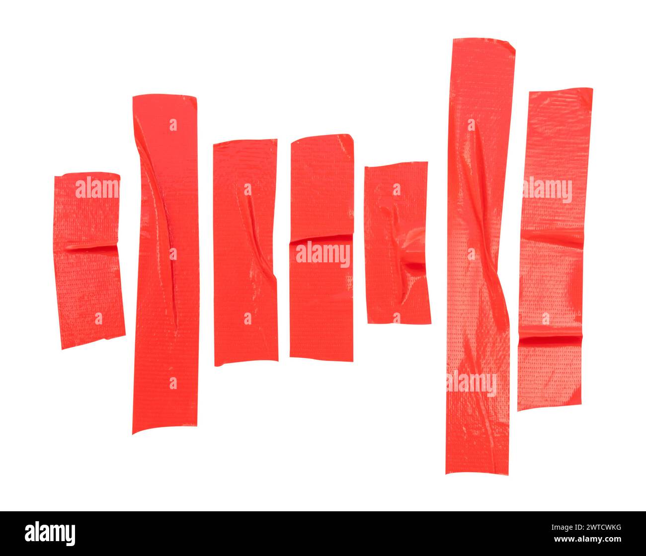 Top view set of red wrinkled adhesive vinyl tape or cloth tape in ...