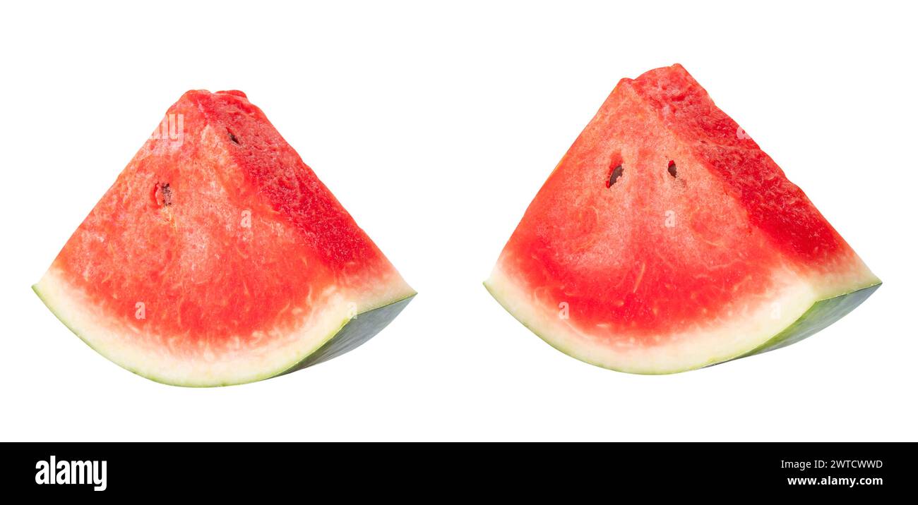 Front view or side view set of red watermelon slice is isolated on ...