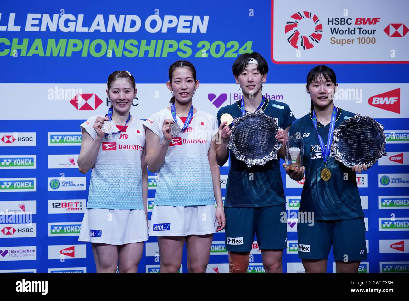 Japan's Nami Matsuyama, Chiharu Shida and South Korea's Baek, Lee So Hee on the podium following ...