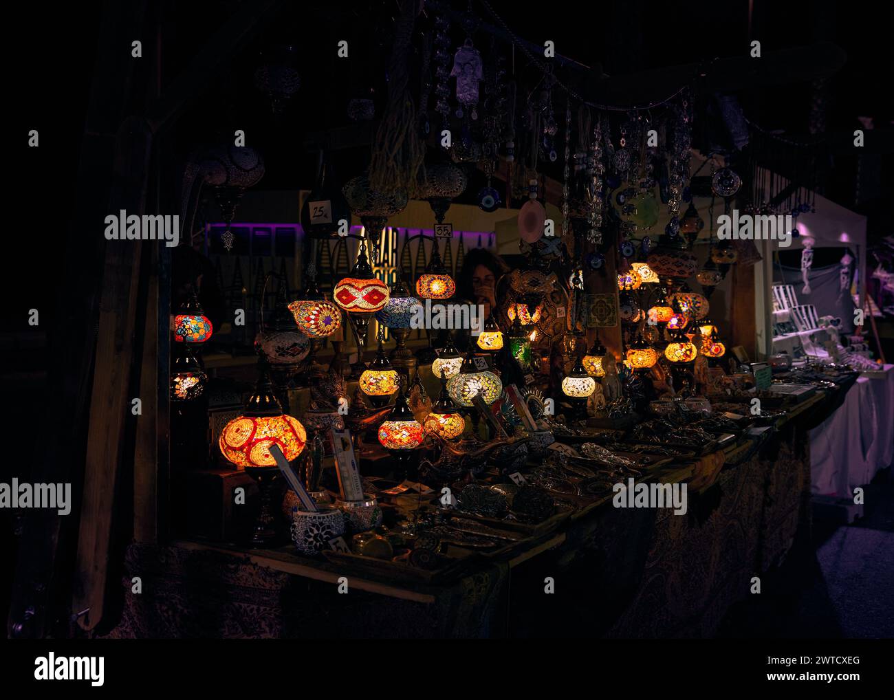 Arabian colorful lamps lights traditional tourist souvenirs stall on ...