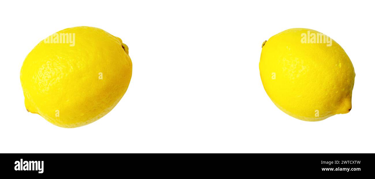 Top view of fresh yellow lemon fruits with some drops is isolated on ...