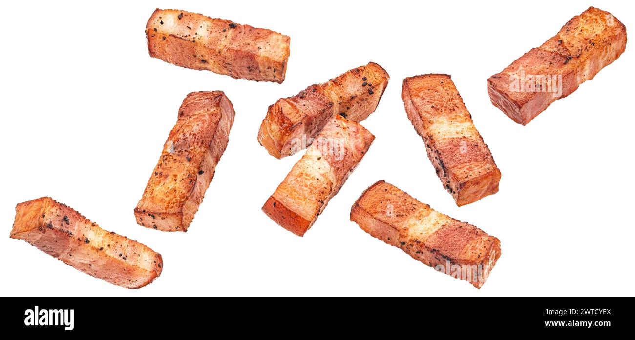 Fried Italian pancetta bacon isolated on white background Stock Photo ...