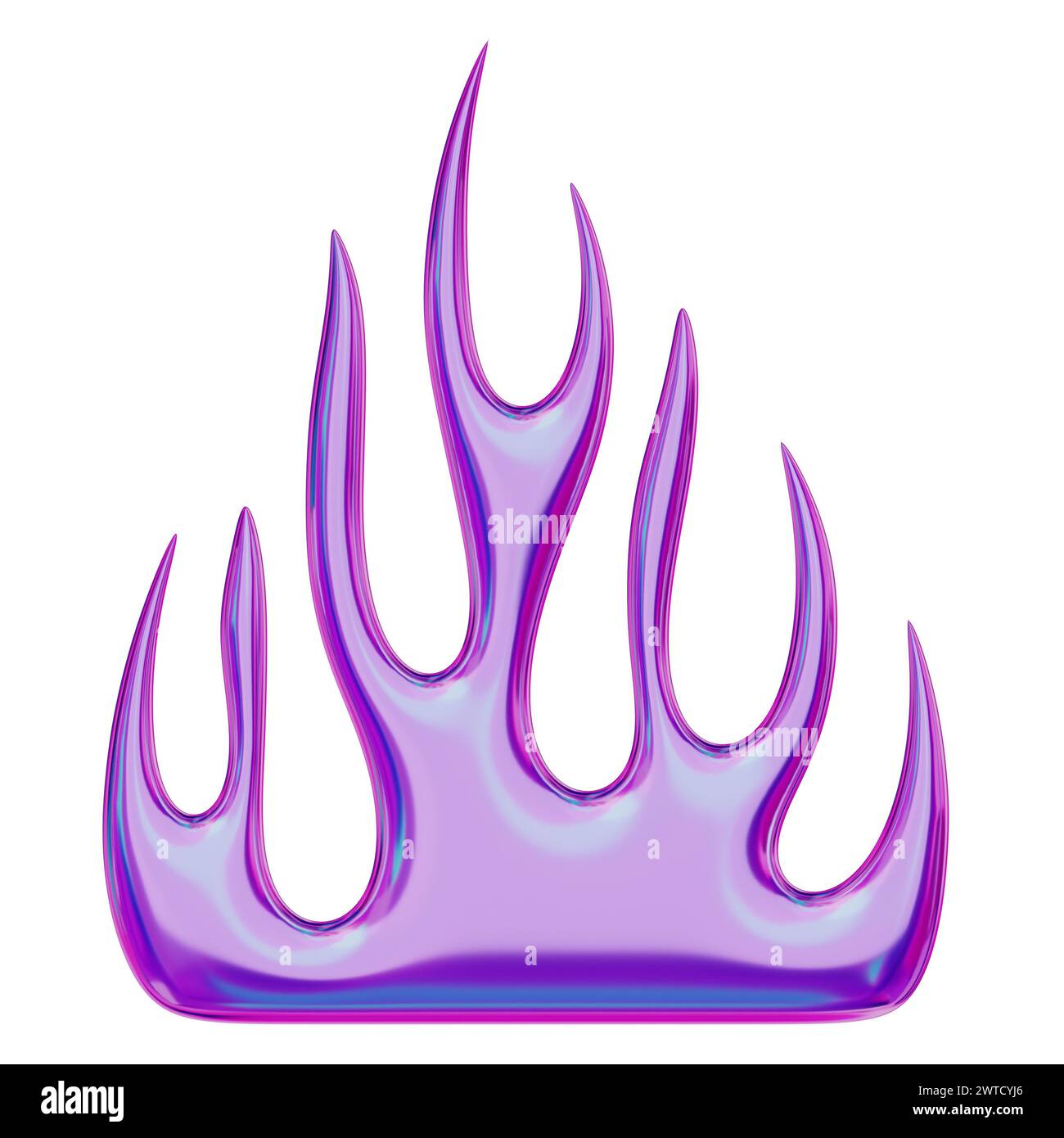 3D flame. Trendy Y2K element. Purple iridescent colorful burning fire ...