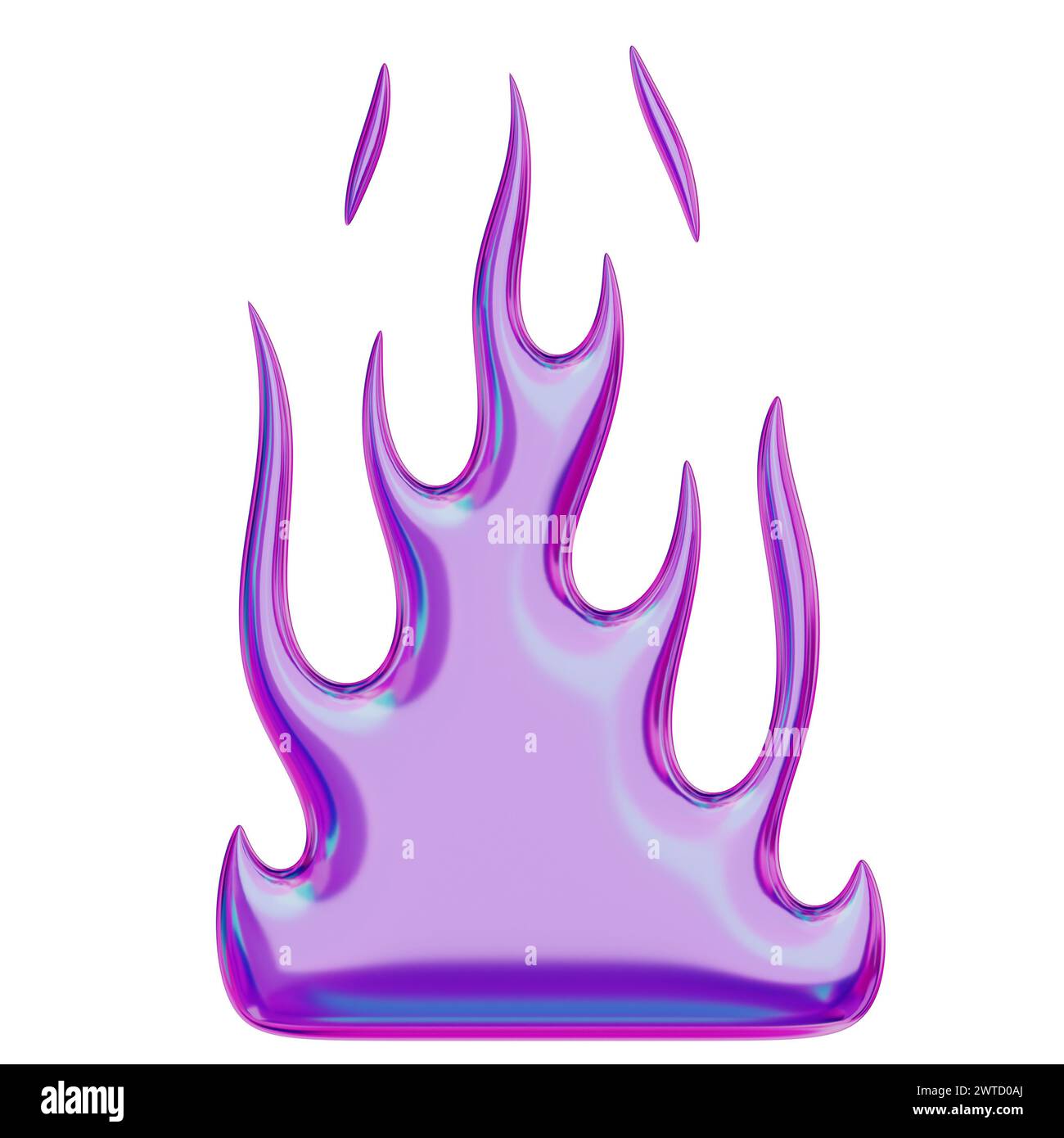 3D flame. Trendy Y2K element. Purple iridescent colorful burning fire ...