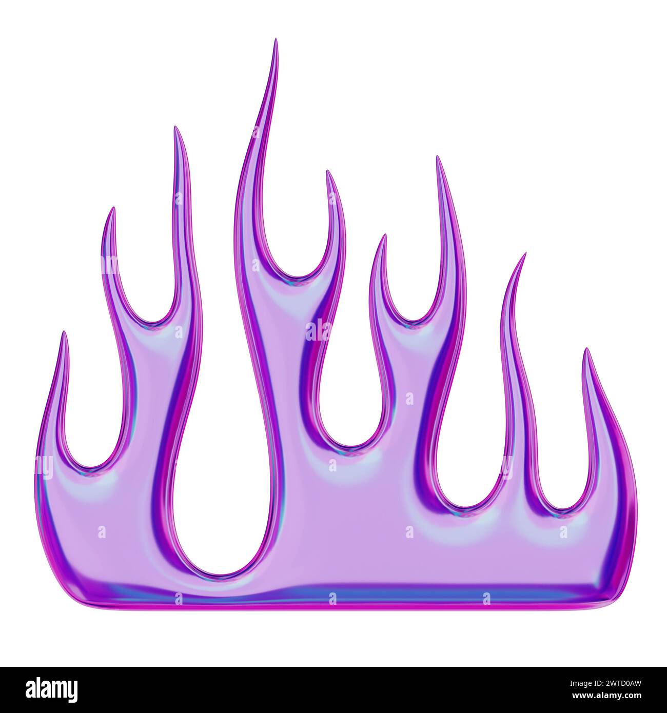 3D flame. Trendy Y2K element. Purple iridescent colorful burning fire ...