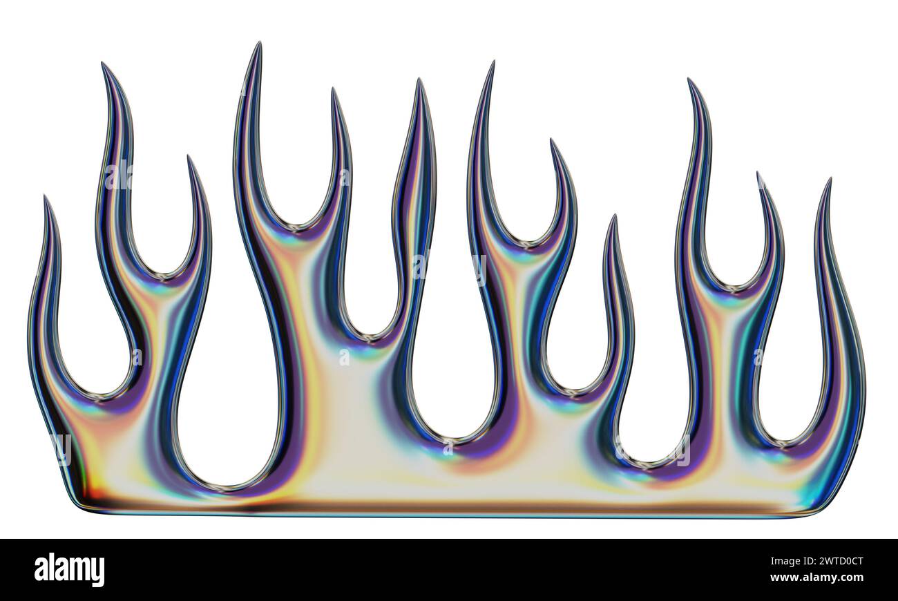3D flame. Trendy Y2K element. Iridescent colorful burning fire shape ...