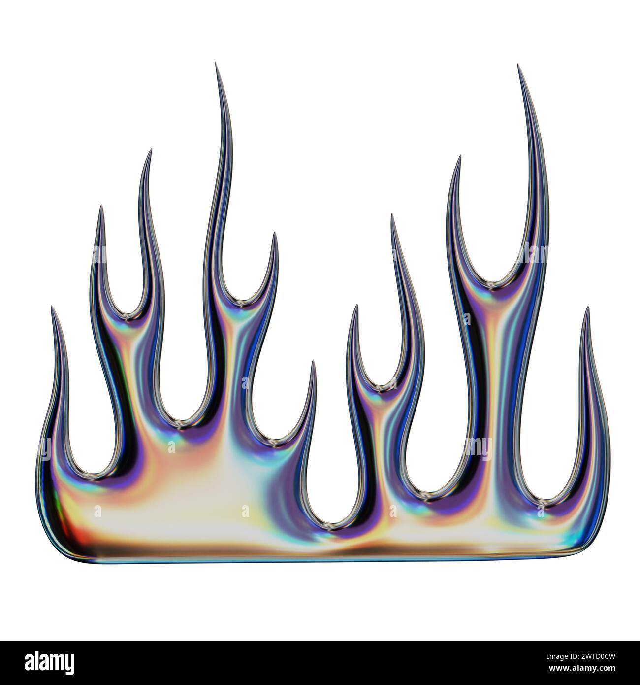 3D flame. Trendy Y2K element. Iridescent colorful burning fire shape ...