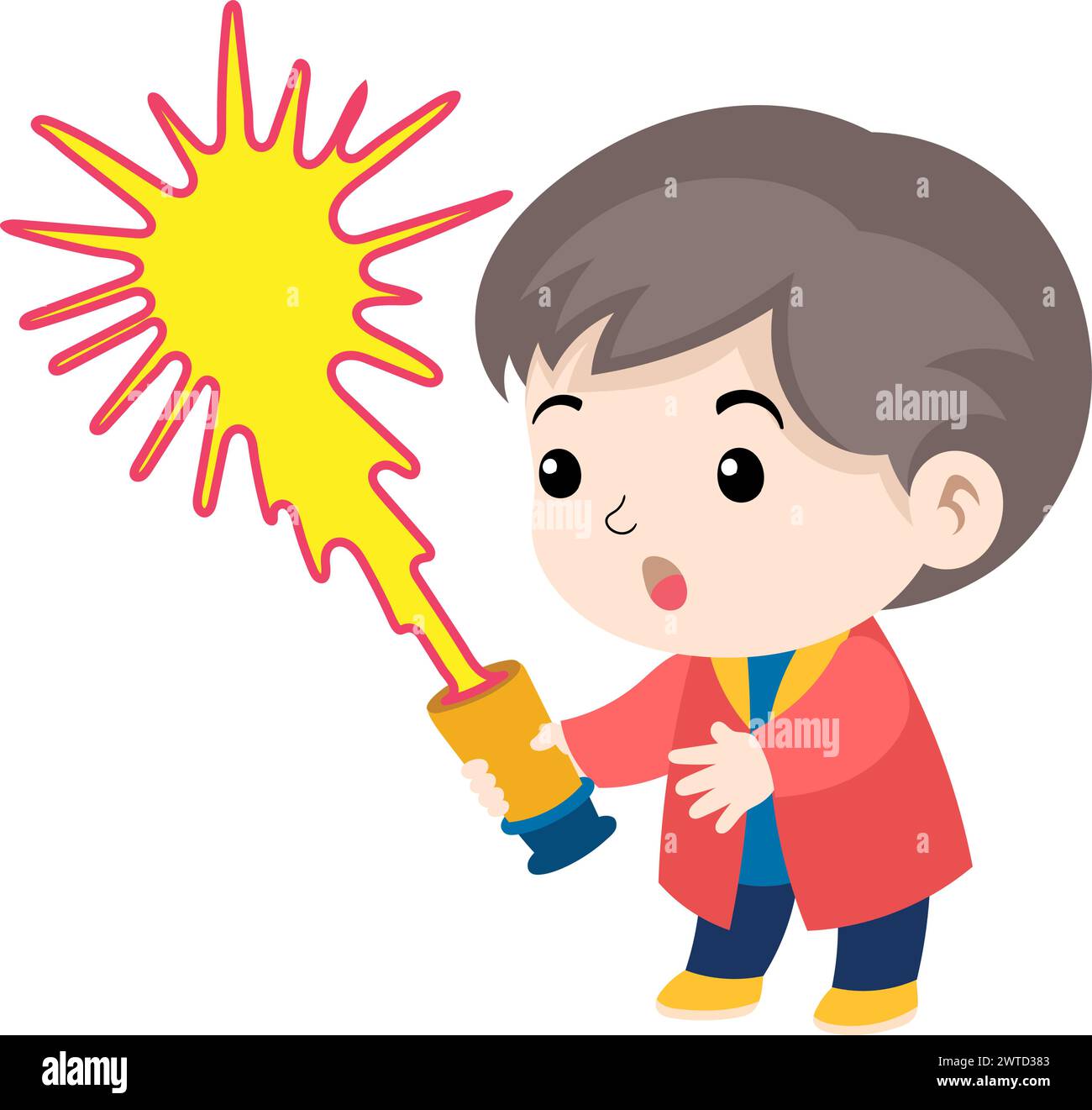 Illustration of the celebration party, Boy is lighting fireworks ...