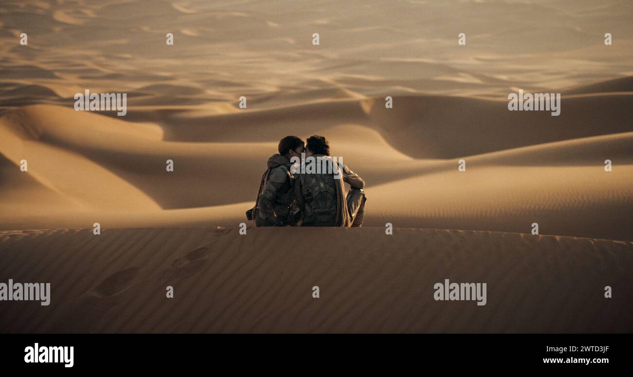 ZENDAYA and TIMOTHEE CHALAMET in DUNE: PART TWO (2023), directed by DENIS VILLENEUVE. Credit ...