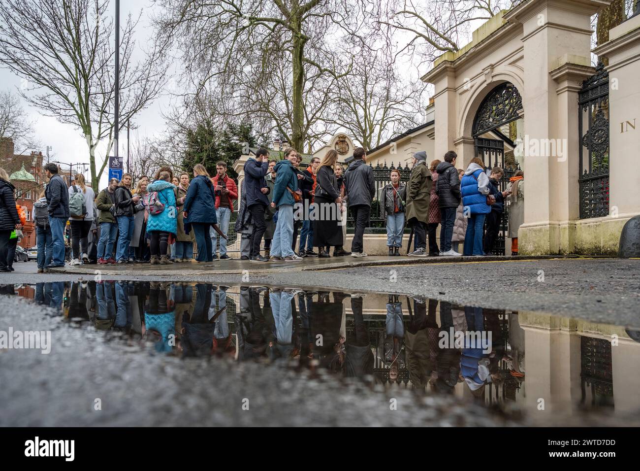 London, UK. 17 March 2024. People in the voting queue outside the ...