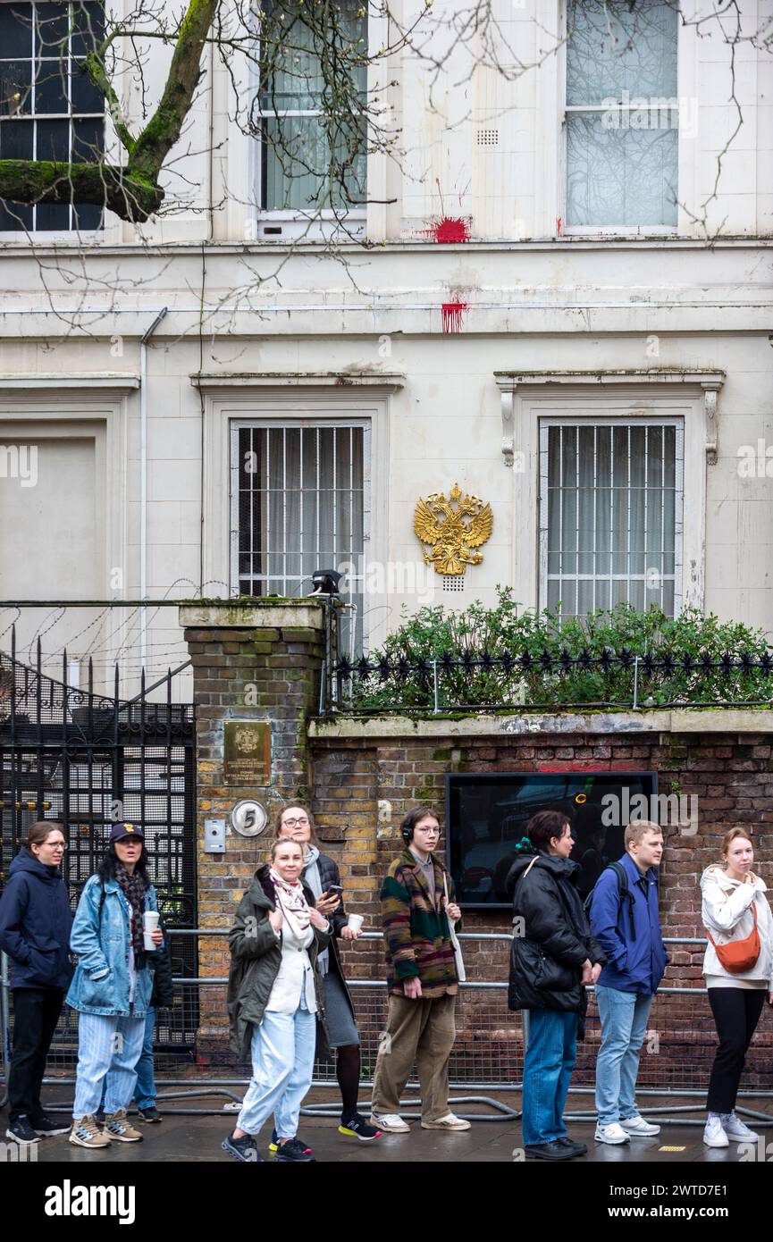 London, UK. 17 March 2024. People in the voting queue outside the ...