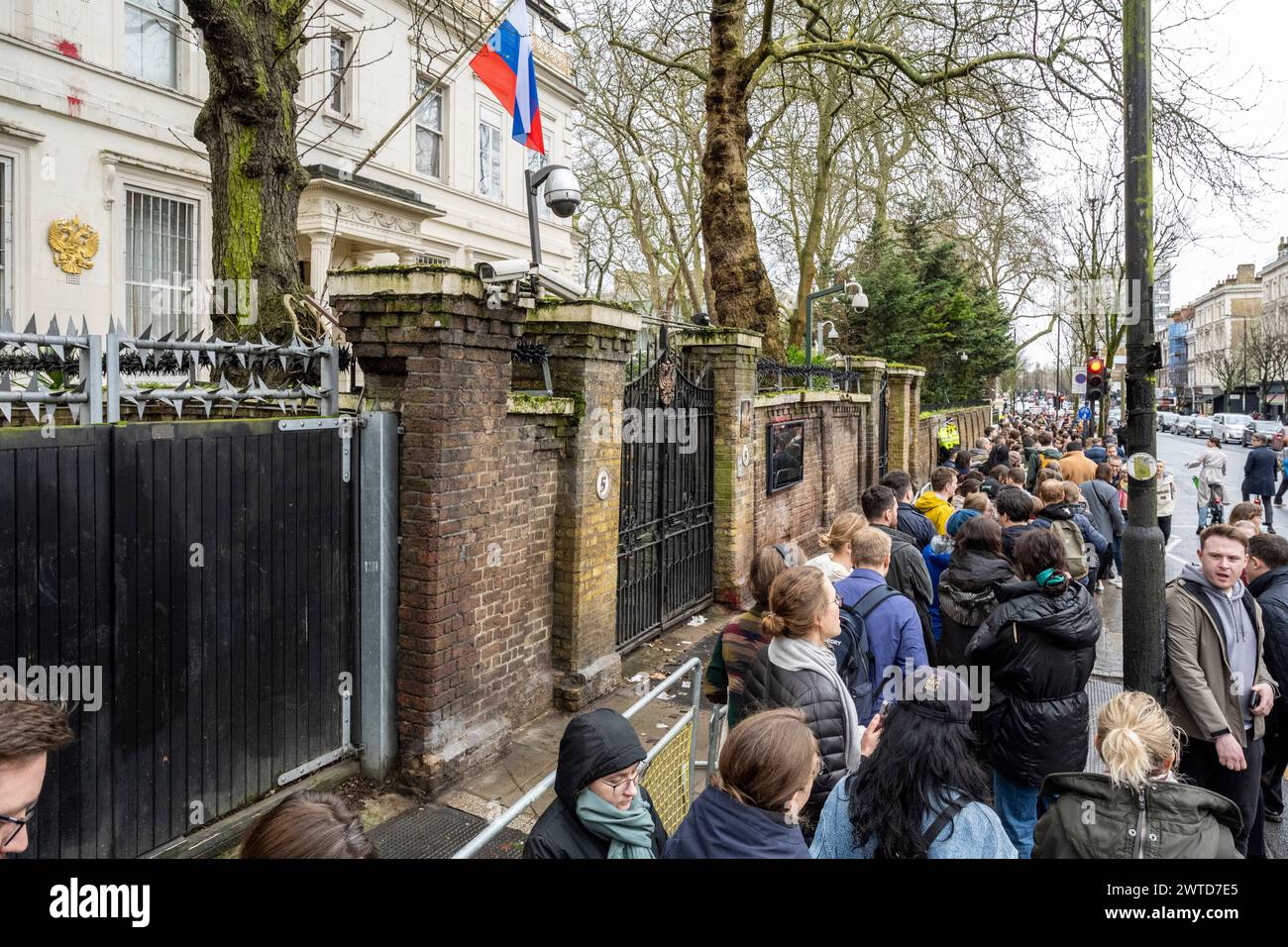 London, UK. 17 March 2024. People in the voting queue outside the ...