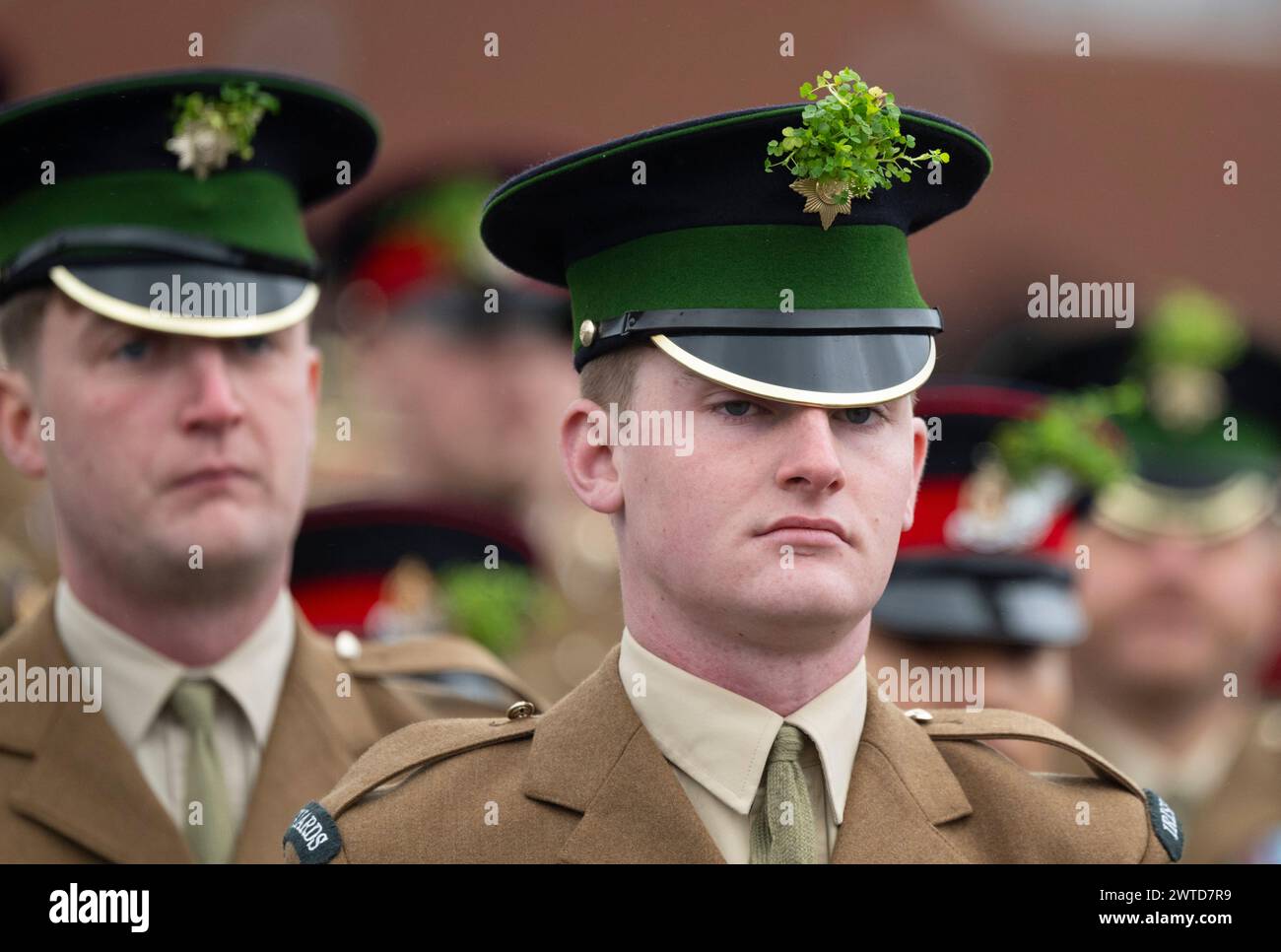 Mons Barracks, Aldershot, Hampshire, UK. 17th March 2024. The Irish ...
