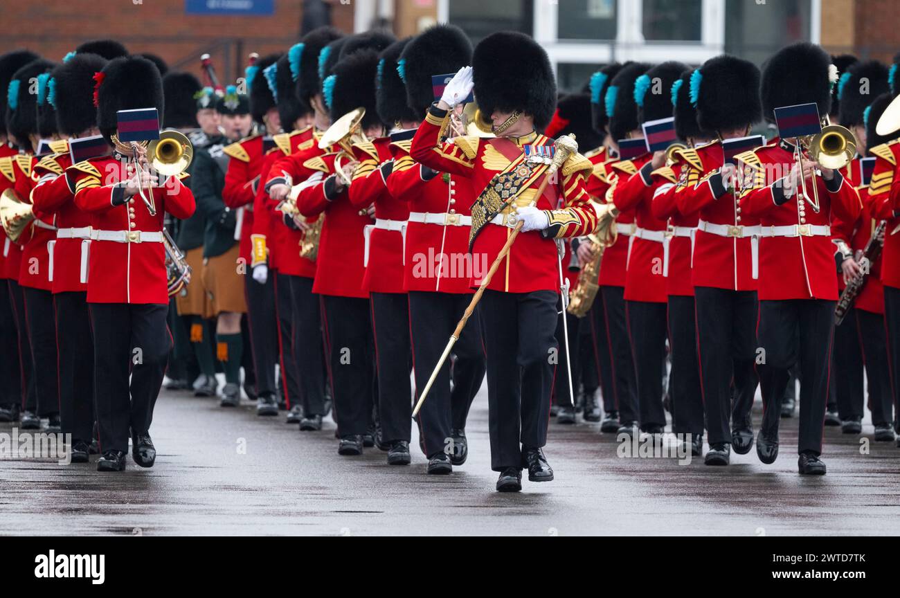 Mons Barracks, Aldershot, Hampshire, UK. 17th March 2024. The Irish ...