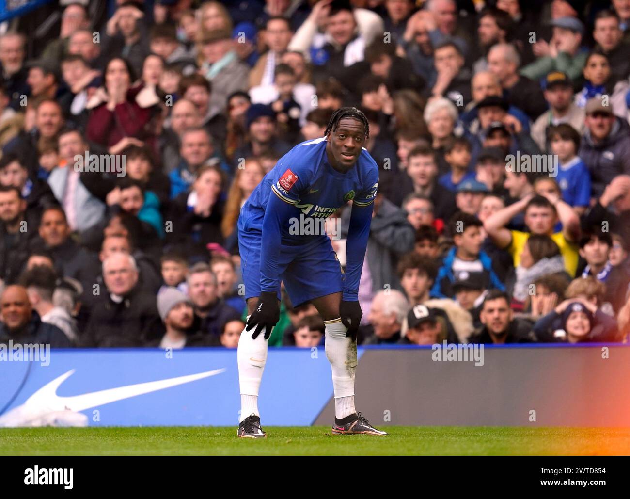 Chelsea's Axel Disasi reacts after scoring an own goal for Leicester ...