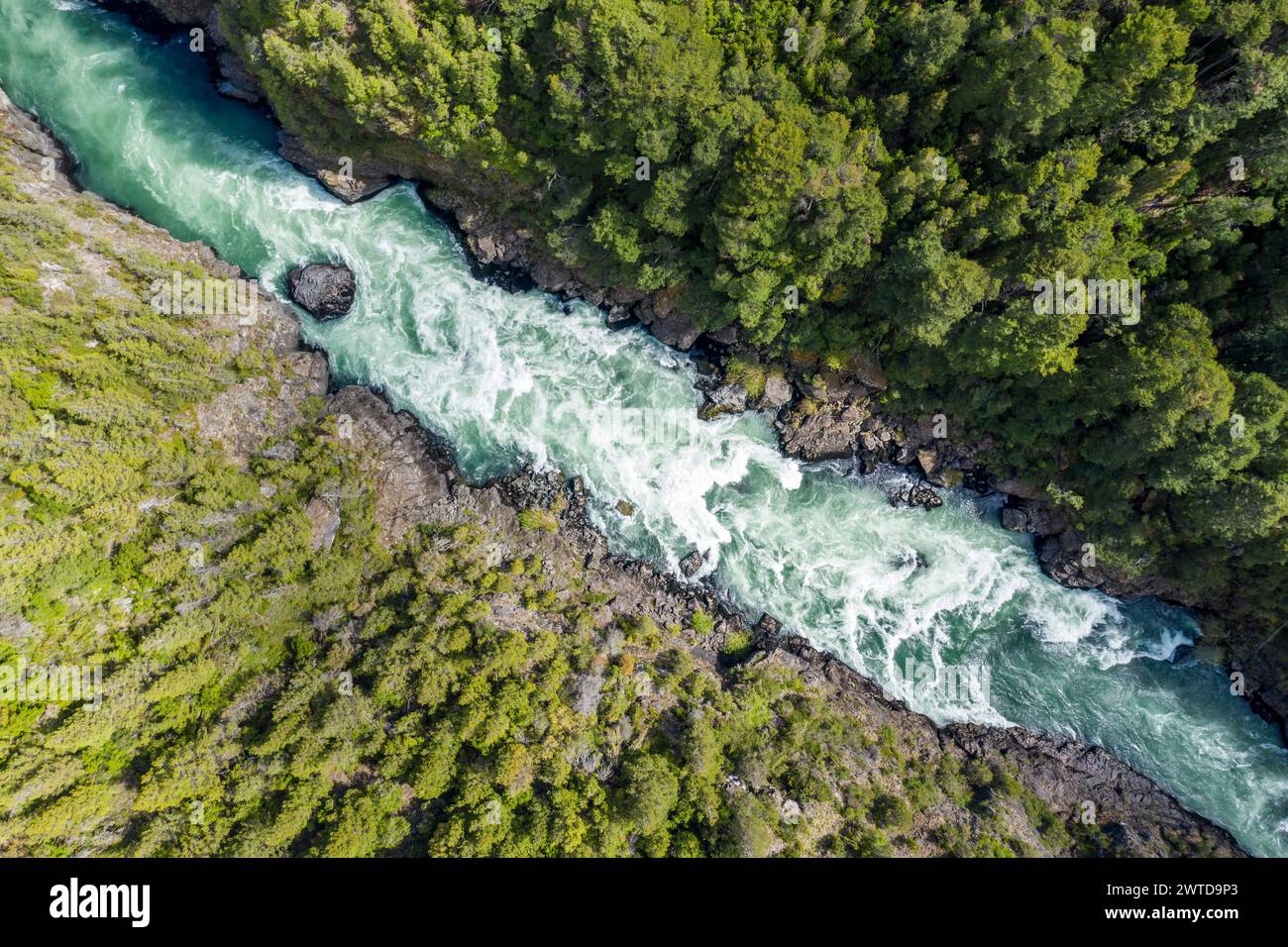 Futaleufu river flowing in a deep gorge, near viewpoint Mirador del ...