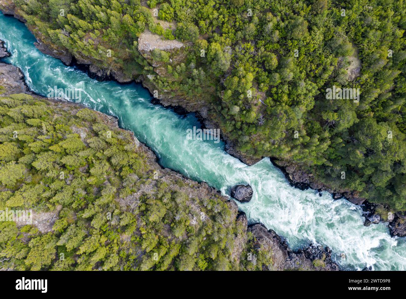 Futaleufu river flowing in a deep gorge, near viewpoint Mirador del ...