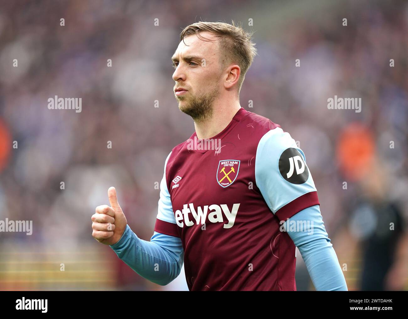 West Ham United's Jarrod Bowen gives a thumb-up during the Premier ...