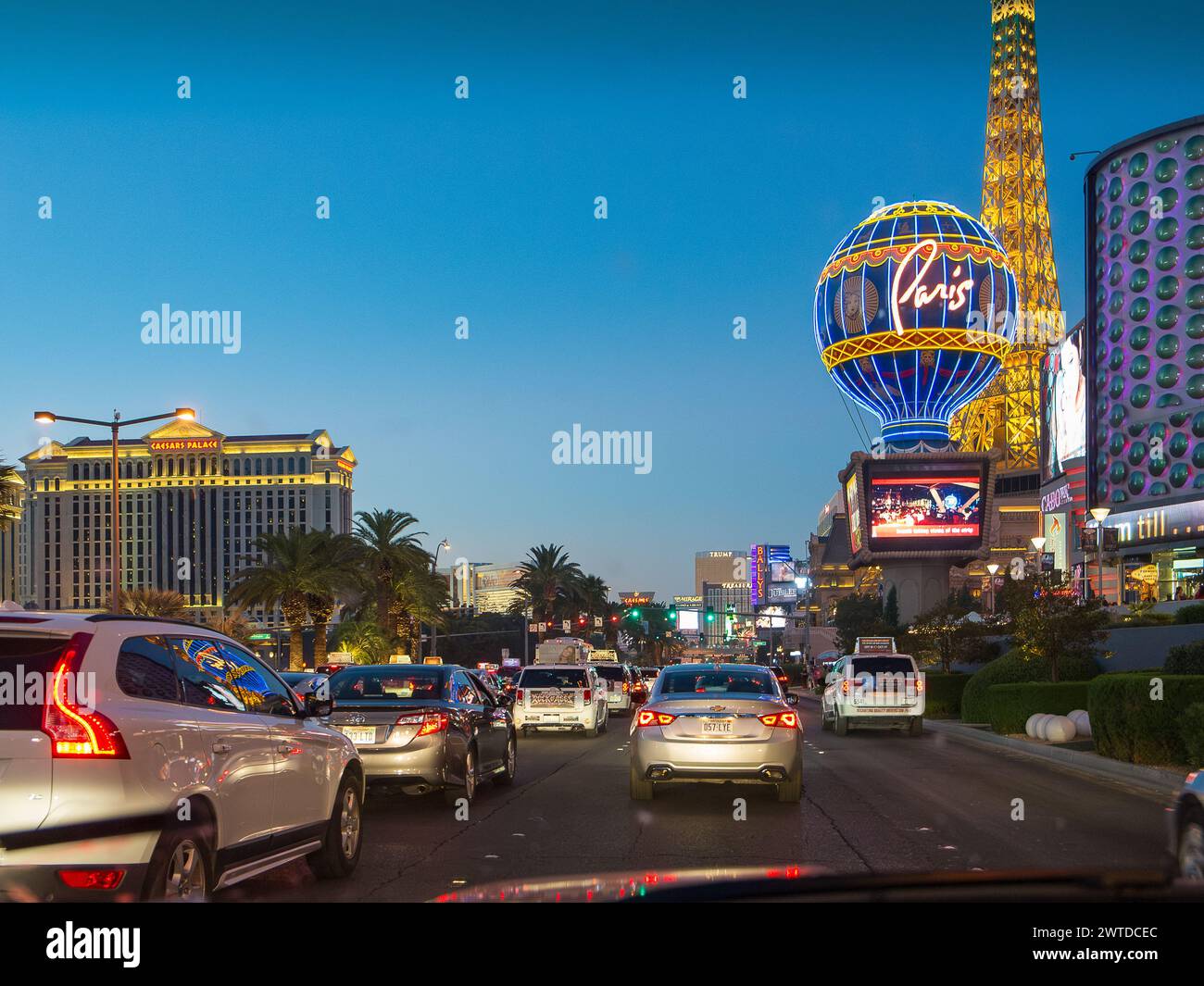 Las Vegas Boulevard by night. Paris Las Vegas on Las Vegas Strip opened ...