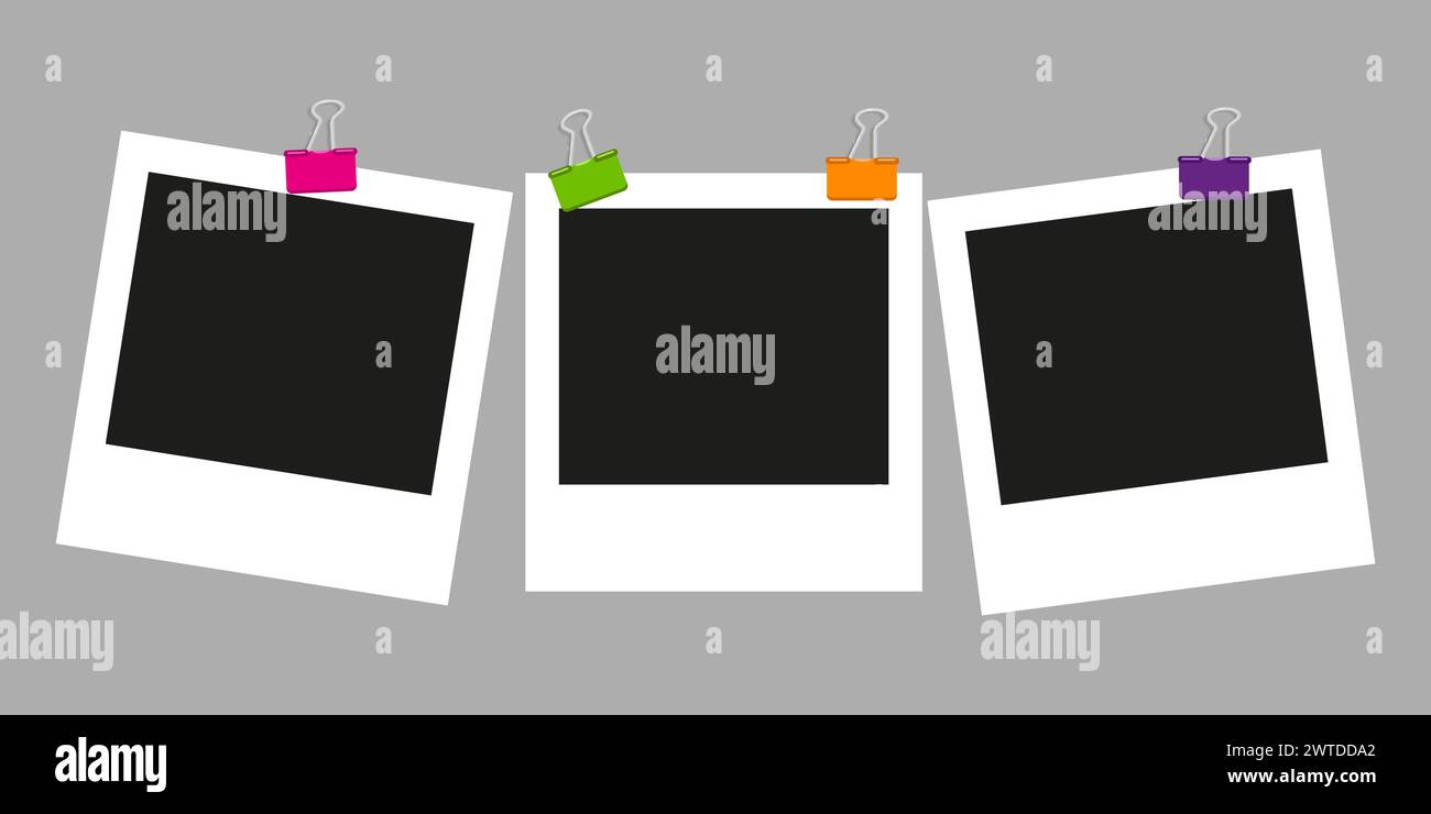 Polaroid camera frames photo mockup scrapbook on a gray wall. Color ...