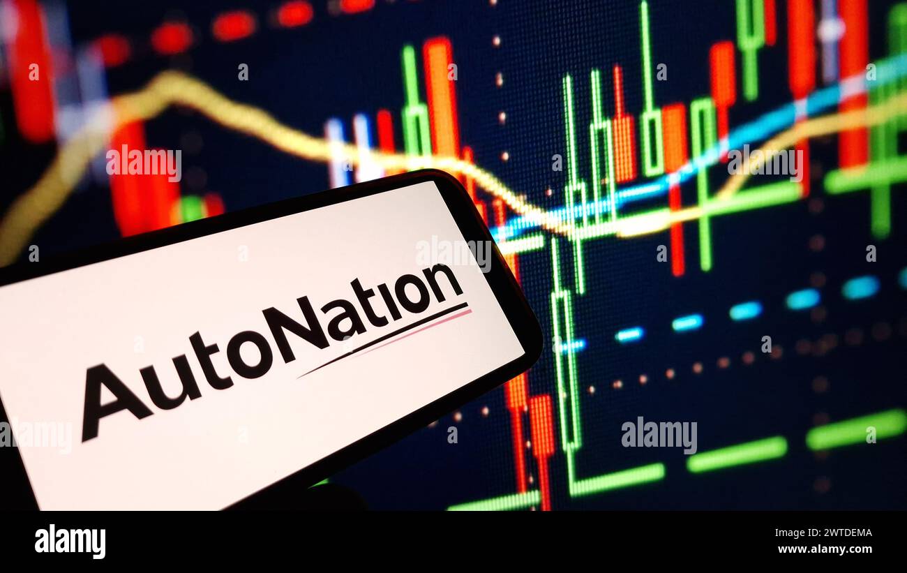 Konskie, Poland - March 16, 2024: AutoNation company logo displayed on ...