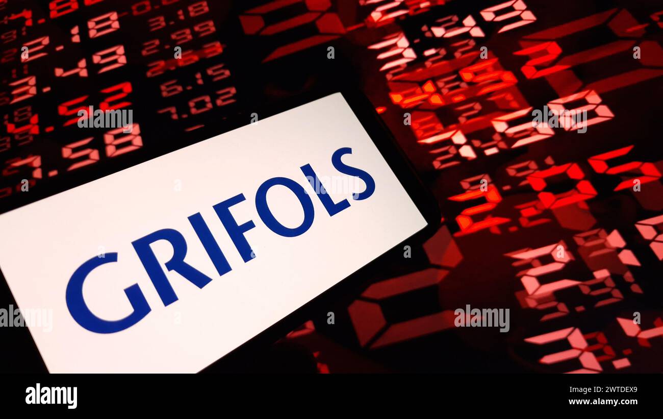 Konskie, Poland - March 16, 2024: Grifols company logo displayed on ...