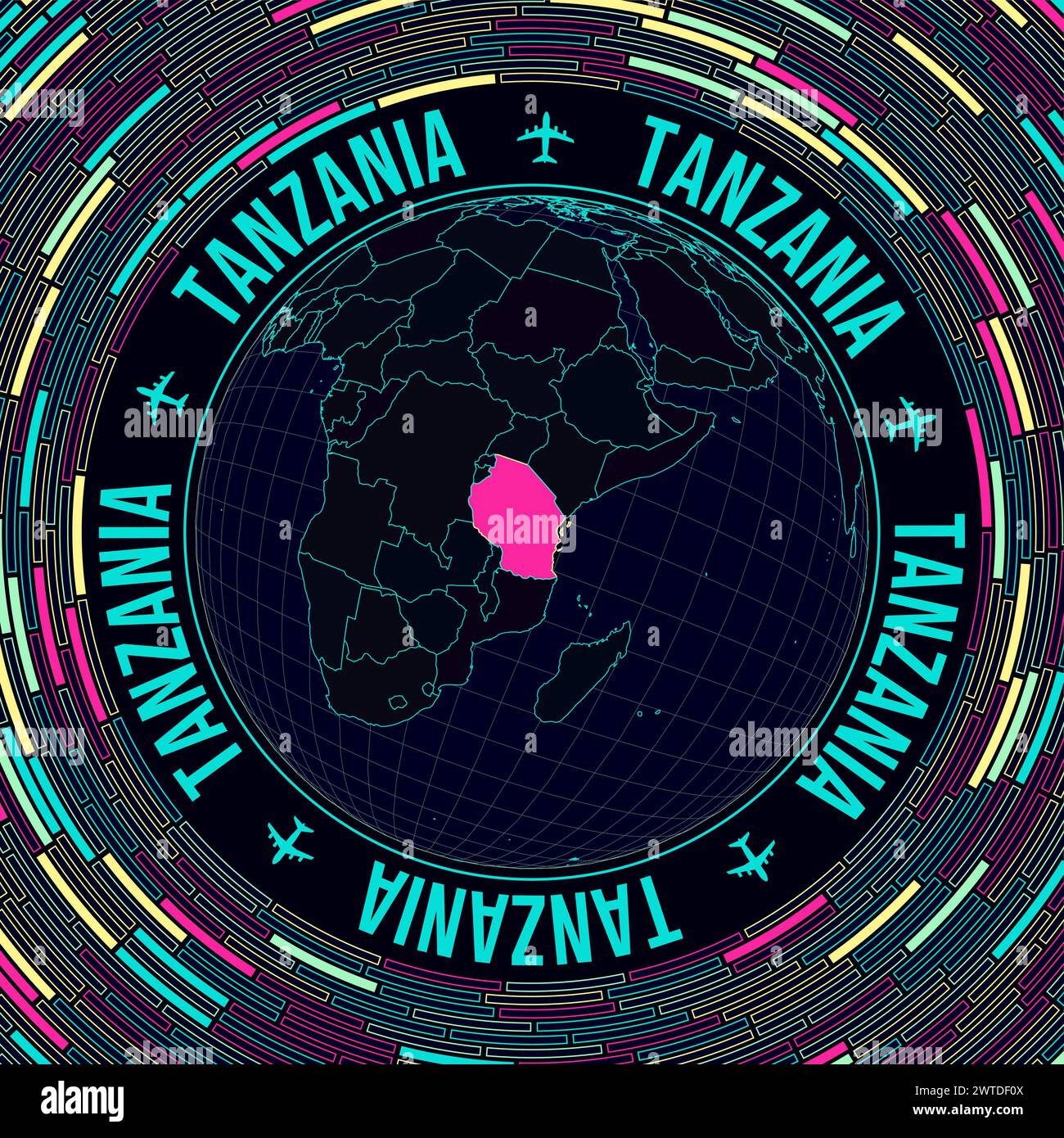 Tanzania on globe. Satellite view of the world centered to Tanzania ...