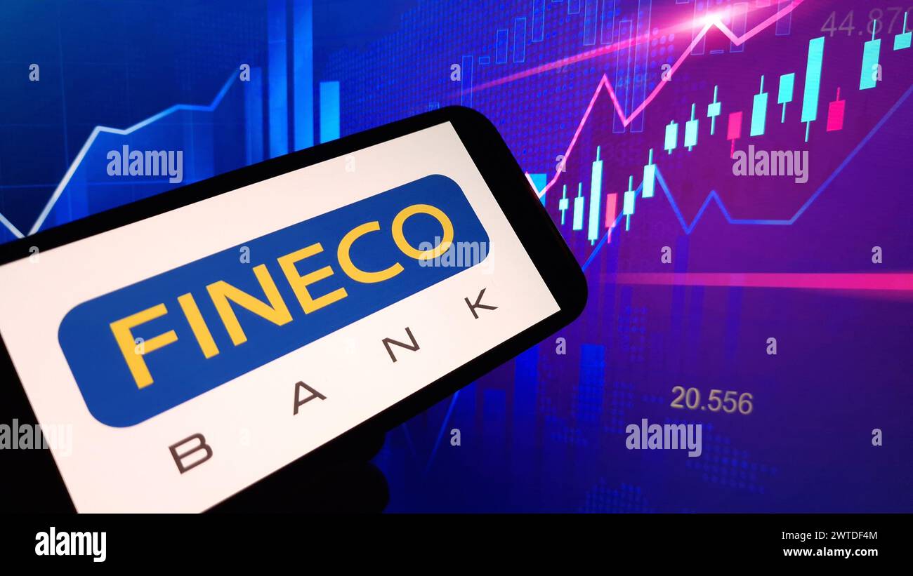 Konskie, Poland - March 16, 2024: FinecoBank company logo displayed on ...