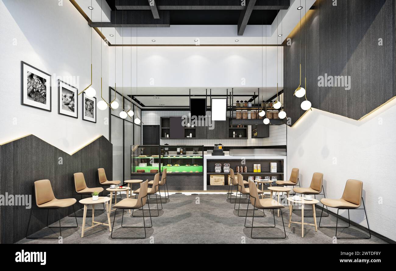 3d render modern coffee shop Stock Photo - Alamy