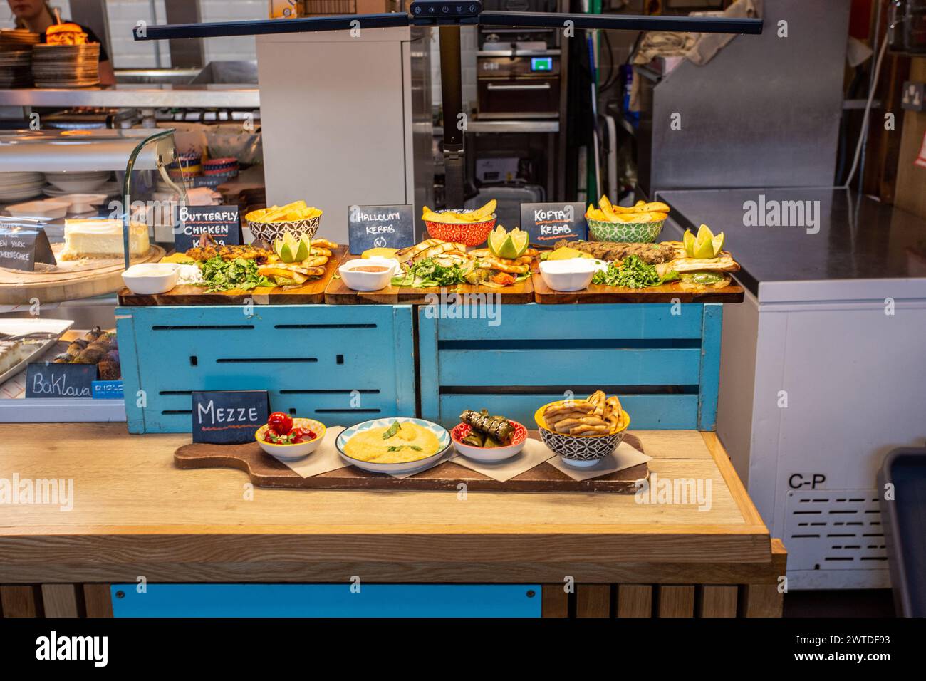 Food outlet in the new Chester market place food hall Cheshire Stock ...