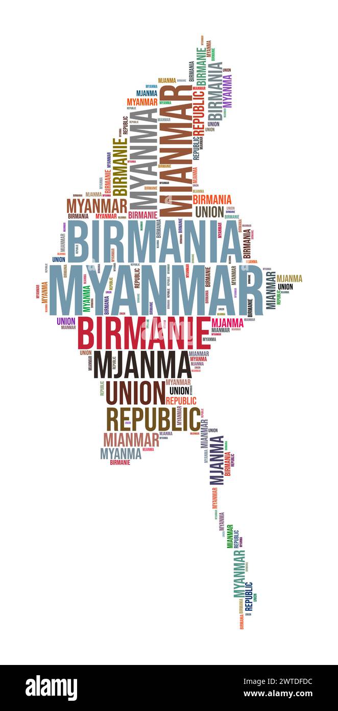 Myanmar country shape word cloud. Typography style country illustration ...